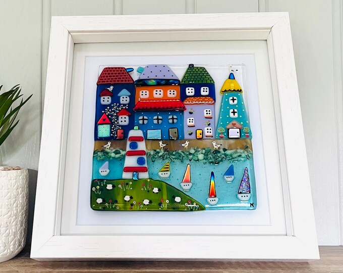 Fused Glass- Cornish Seaside Harbour and Houses Art, Poldark, Coastal ...