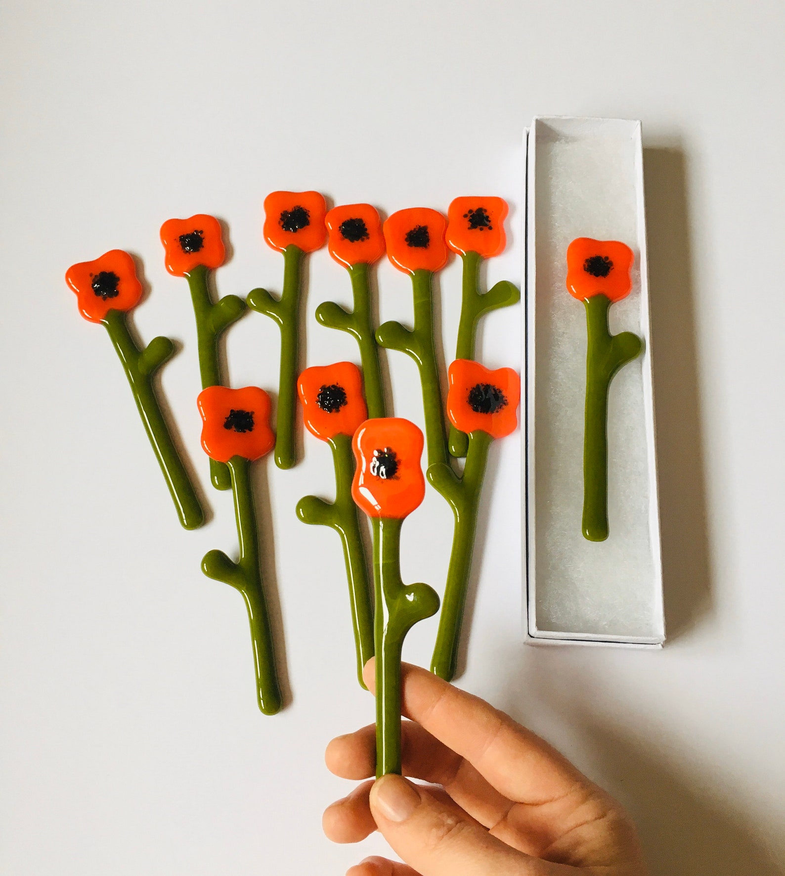 Fused Glass Remembrance Day Poppy Garden Decoration - Fused Glass Plant ...