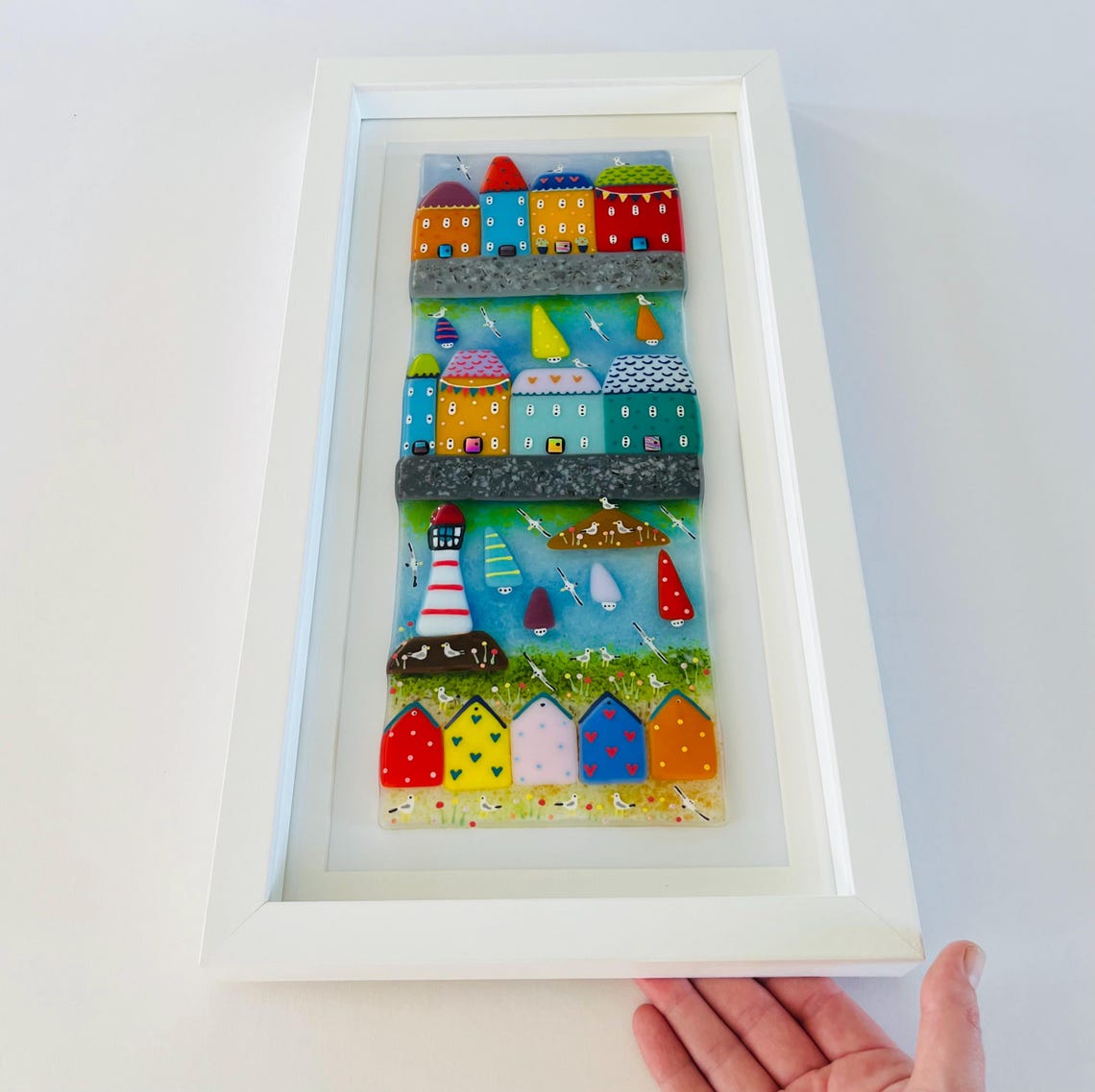 Devon Inspired Lighthouse Seaside Harbour Fused Glass Art, Fused Glass ...