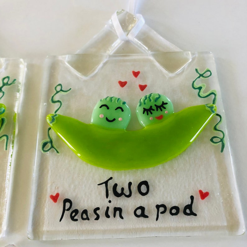 Fused Glass funny two peas in a pod gift fused glass art | Etsy