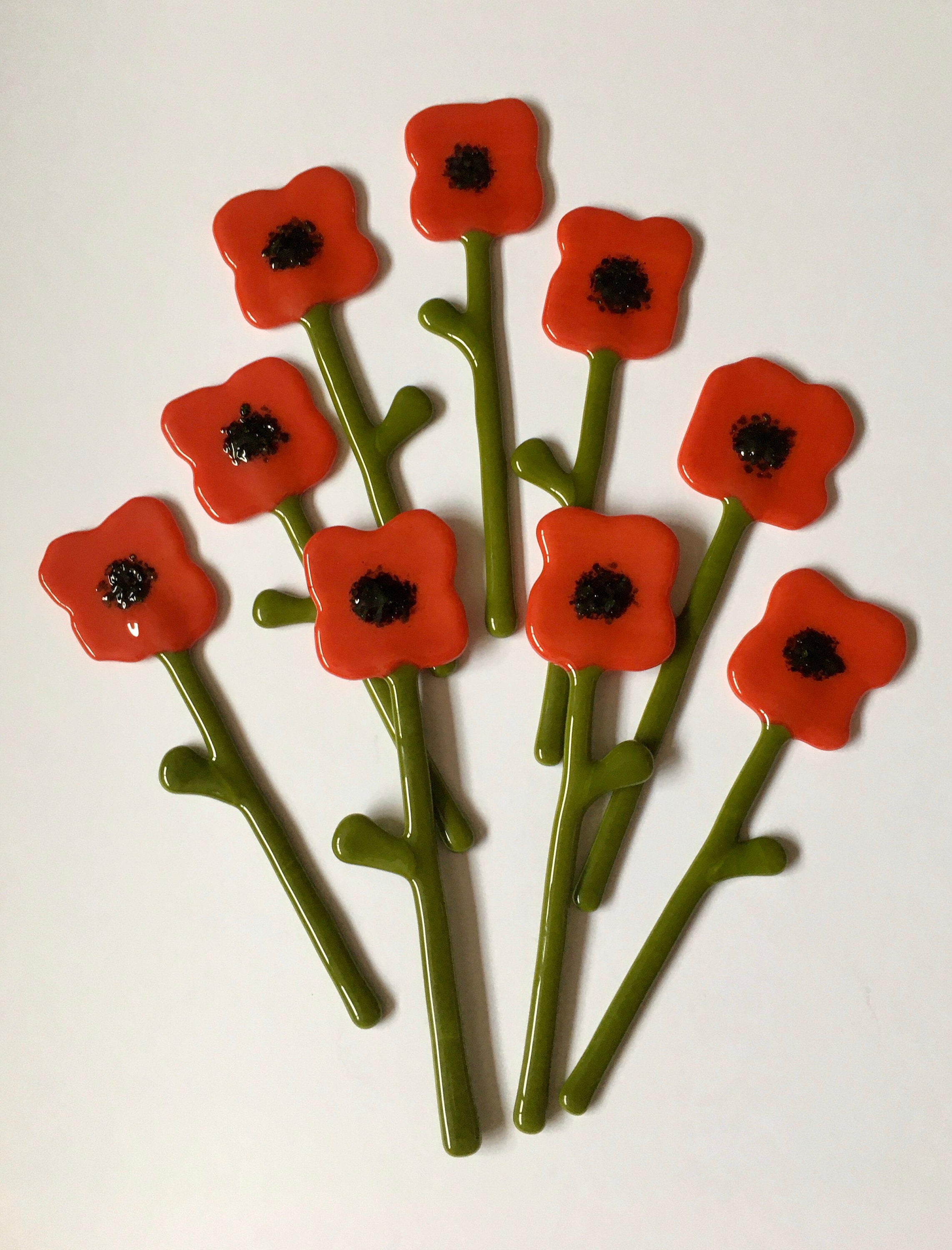 Fused Glass Remembrance Day Poppy Garden Decoration - Fused Glass Plant ...