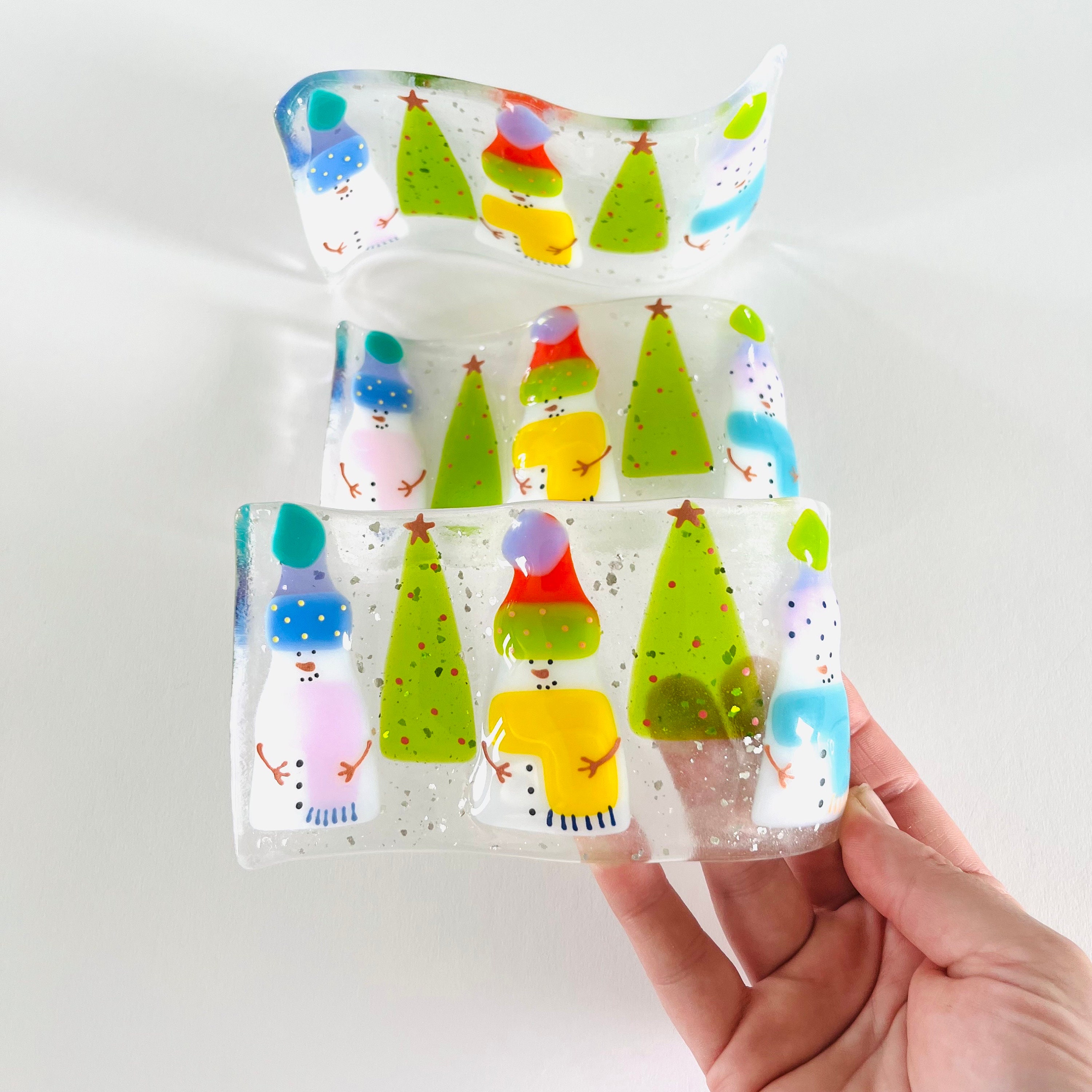 Fused Glass Snowman Christmas Tree Decoration Freestanding Wave -fused ...