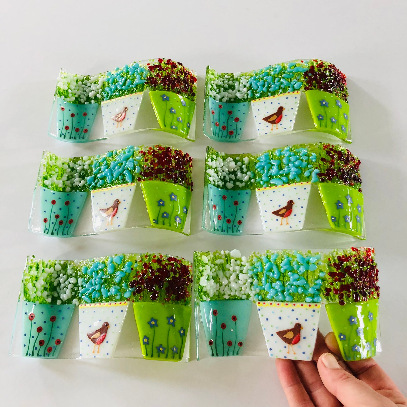 Fused Glass Robin memorial wave cornish fused glass Fused | Etsy