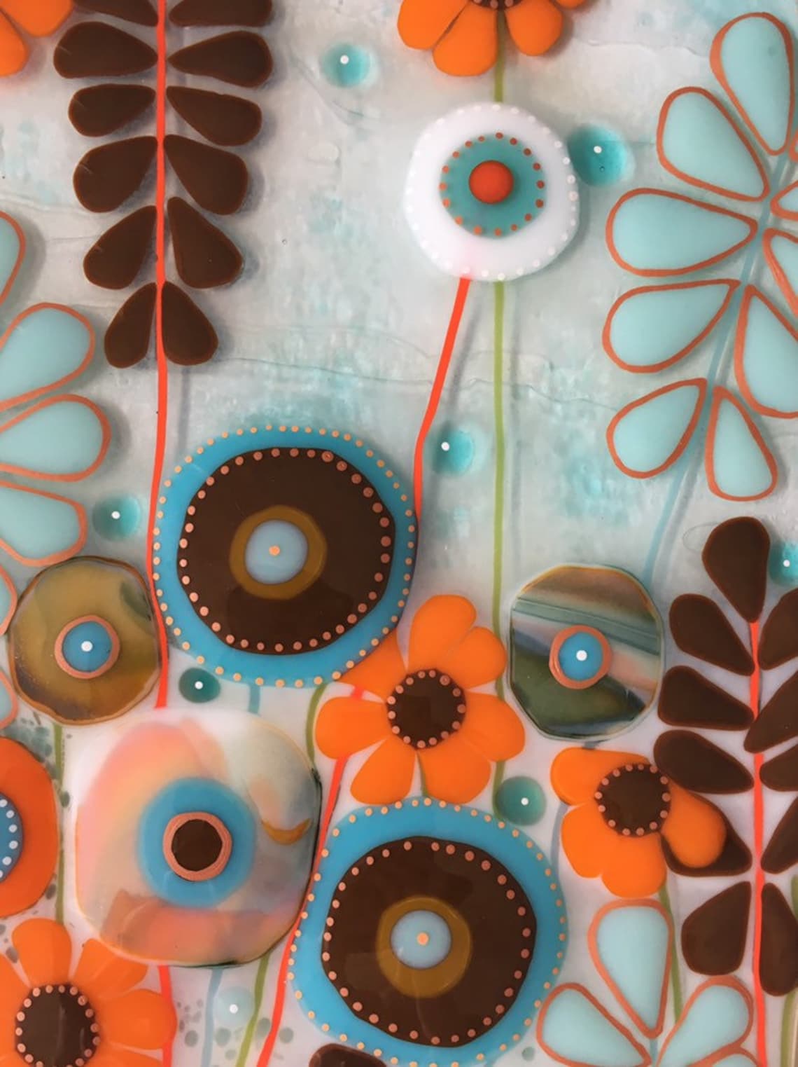 Fused Glass Art Contemporary Fused glass flowers retro art | Etsy