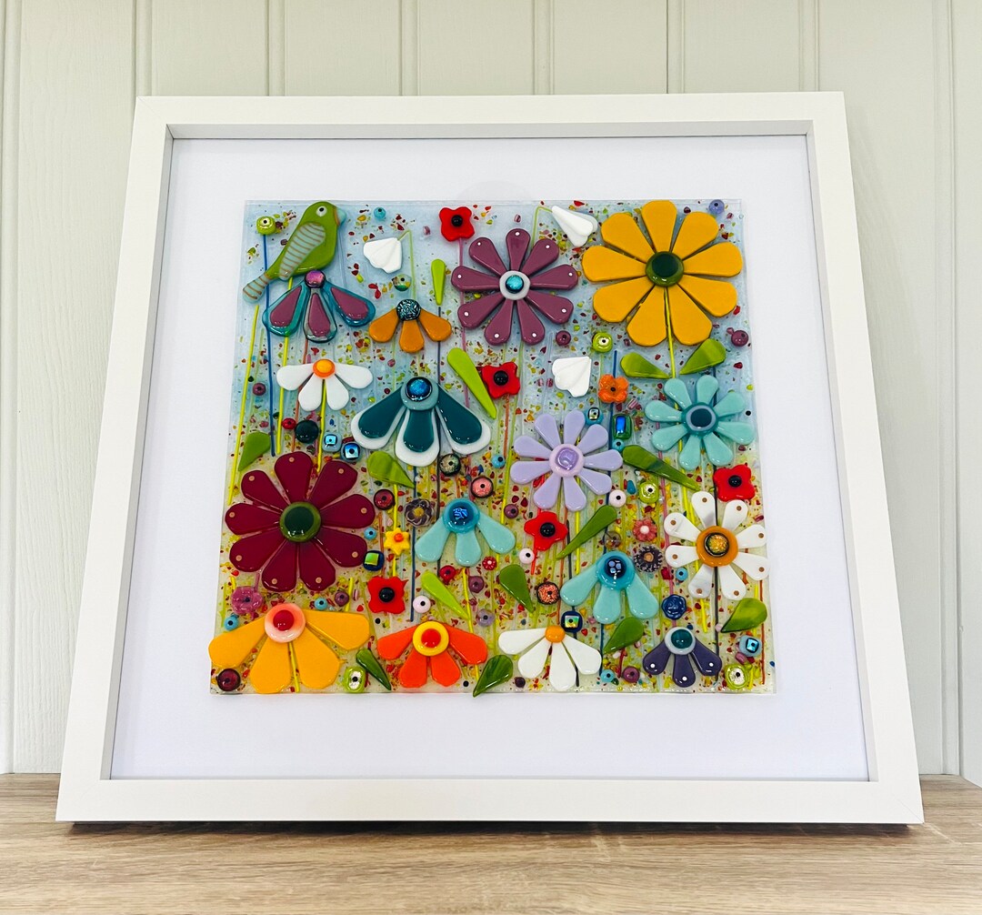 Fused Glass Funky Flowers Reto Art, Fused Glass Cornwall , Cornish ...