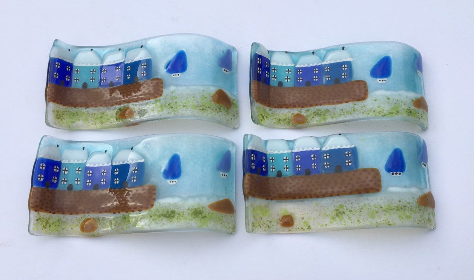 Fused Glass Art Cute Coastal Houses & Beach Hut Wave Fused - Etsy