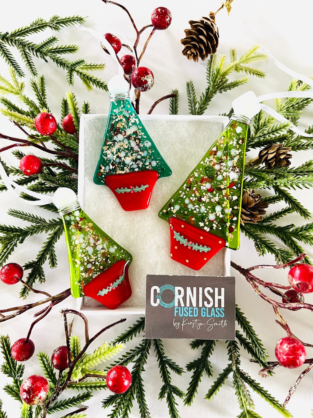 Fused Glass Cute Christmas Tree Decoration, Tree Decoration, Christmas ...