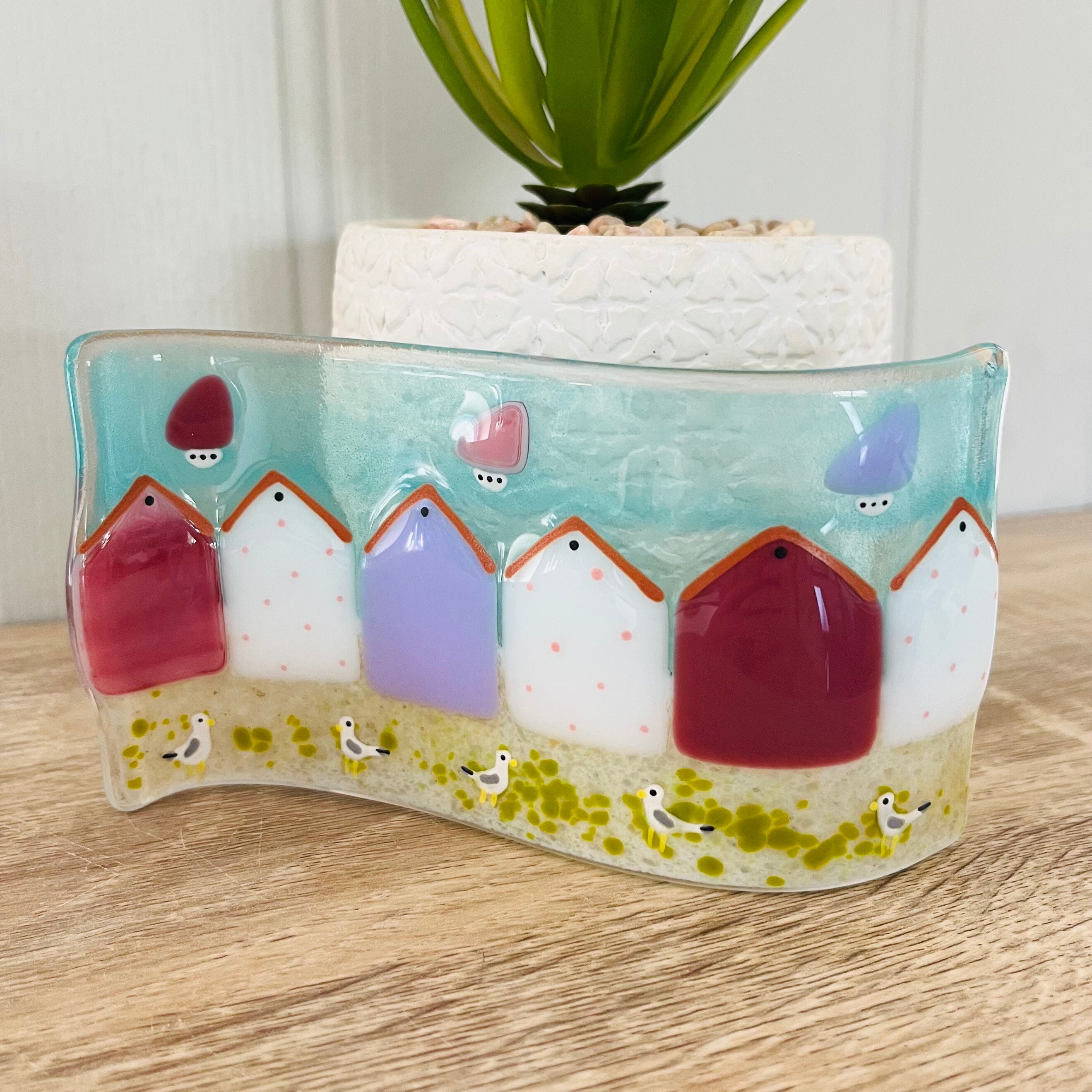 Fused Glass Art, Fused Glass Beach Hut Wave, Cornish Fused Glass - Etsy