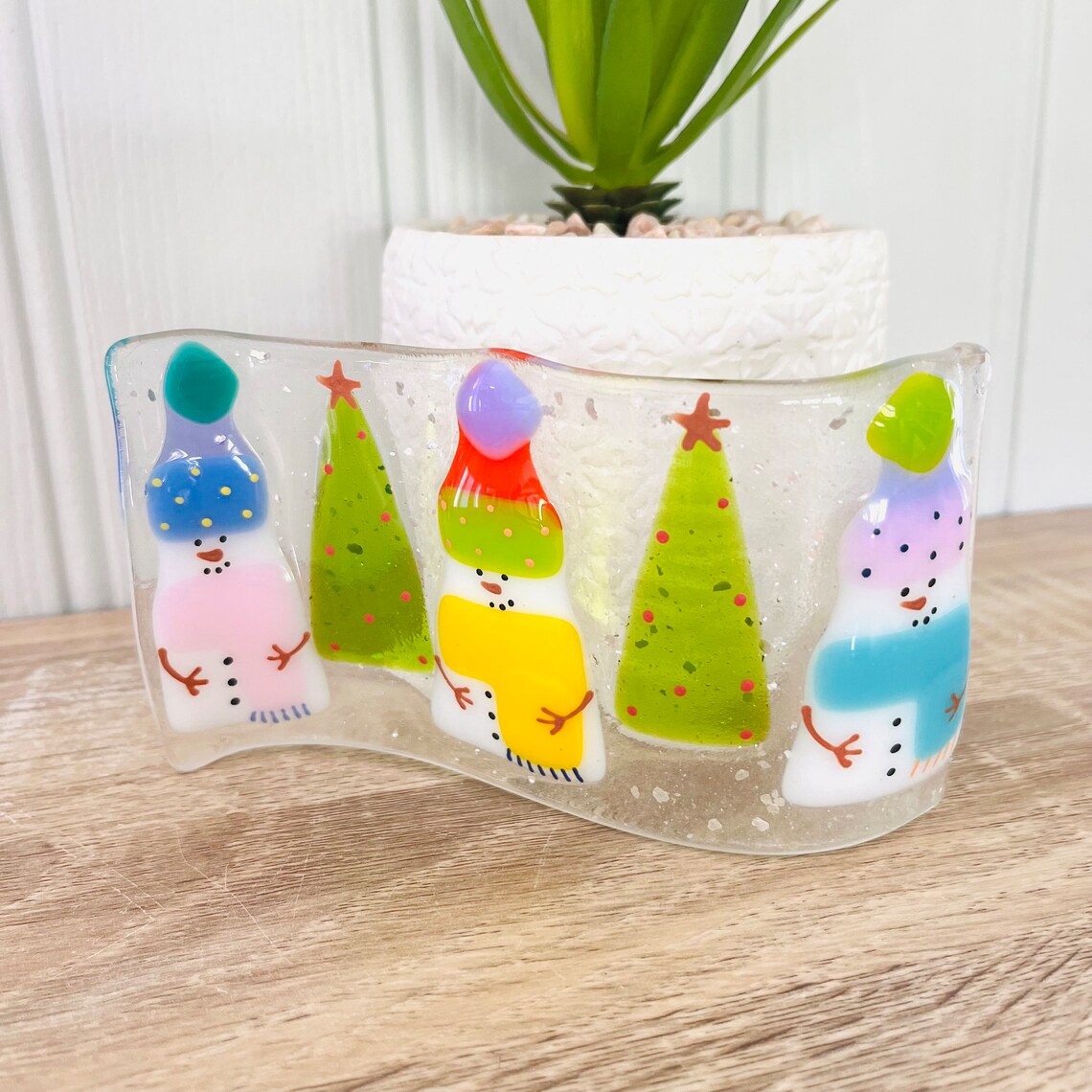 Fused Glass Snowman Christmas Tree Decoration Freestanding Wave -fused ...