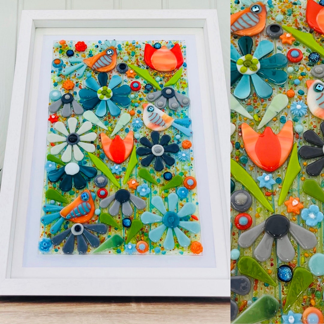 Fused Glass Funky Flowers Reto Art, Fused Glass Cornwall , Cornish ...