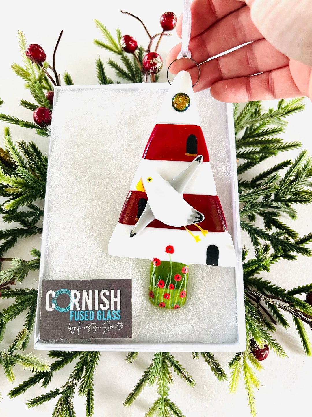 Fused Glass Cornish Lighthouse Christmas Tree Decoration, Tree ...