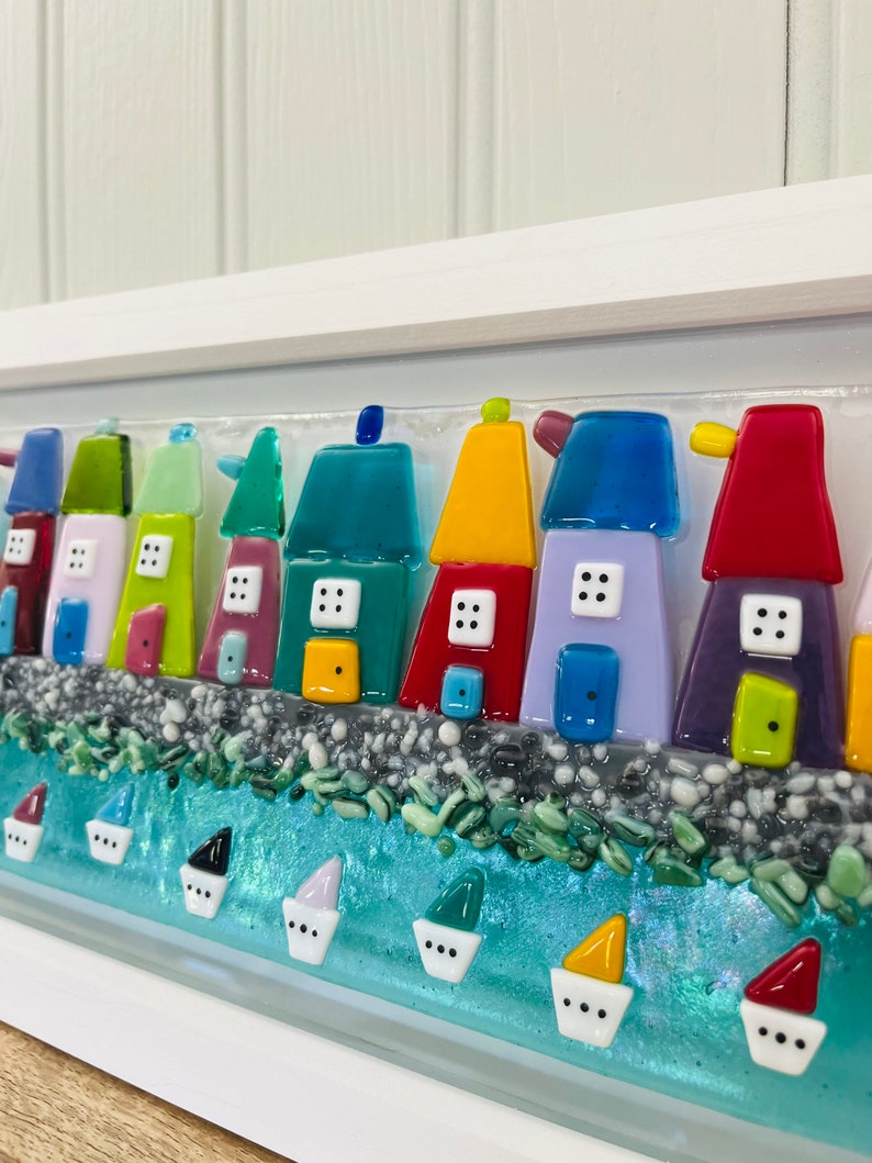 Fused Glass Cornish Coastal Town Framed Wall Art Cornish - Etsy