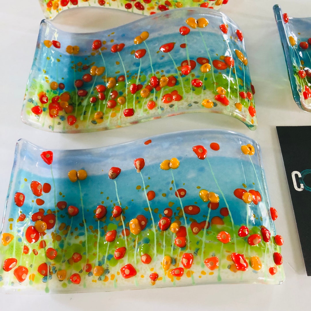 Fused Glass Art Fused Glass Beautiful Coastal Floral Wave - Etsy