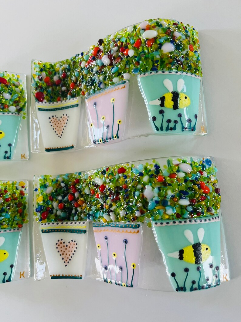 Fused Glass Flowers Art Freestanding Wave - Fused Glass, Cornish Fused ...