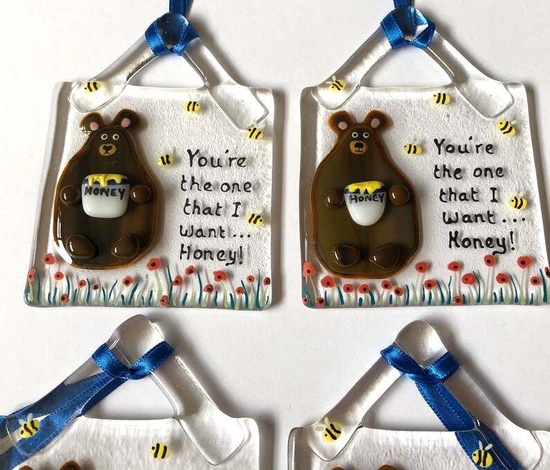 Fused Glass Art Fused Glass Bear and Bees Hanger Fused - Etsy UK
