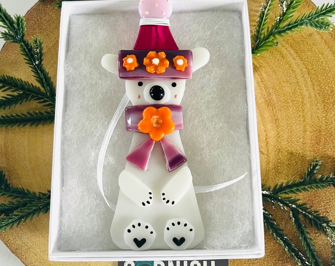 Fused Glass Polar Bear Decoration, Christmas Decoration, Fused Glass ...