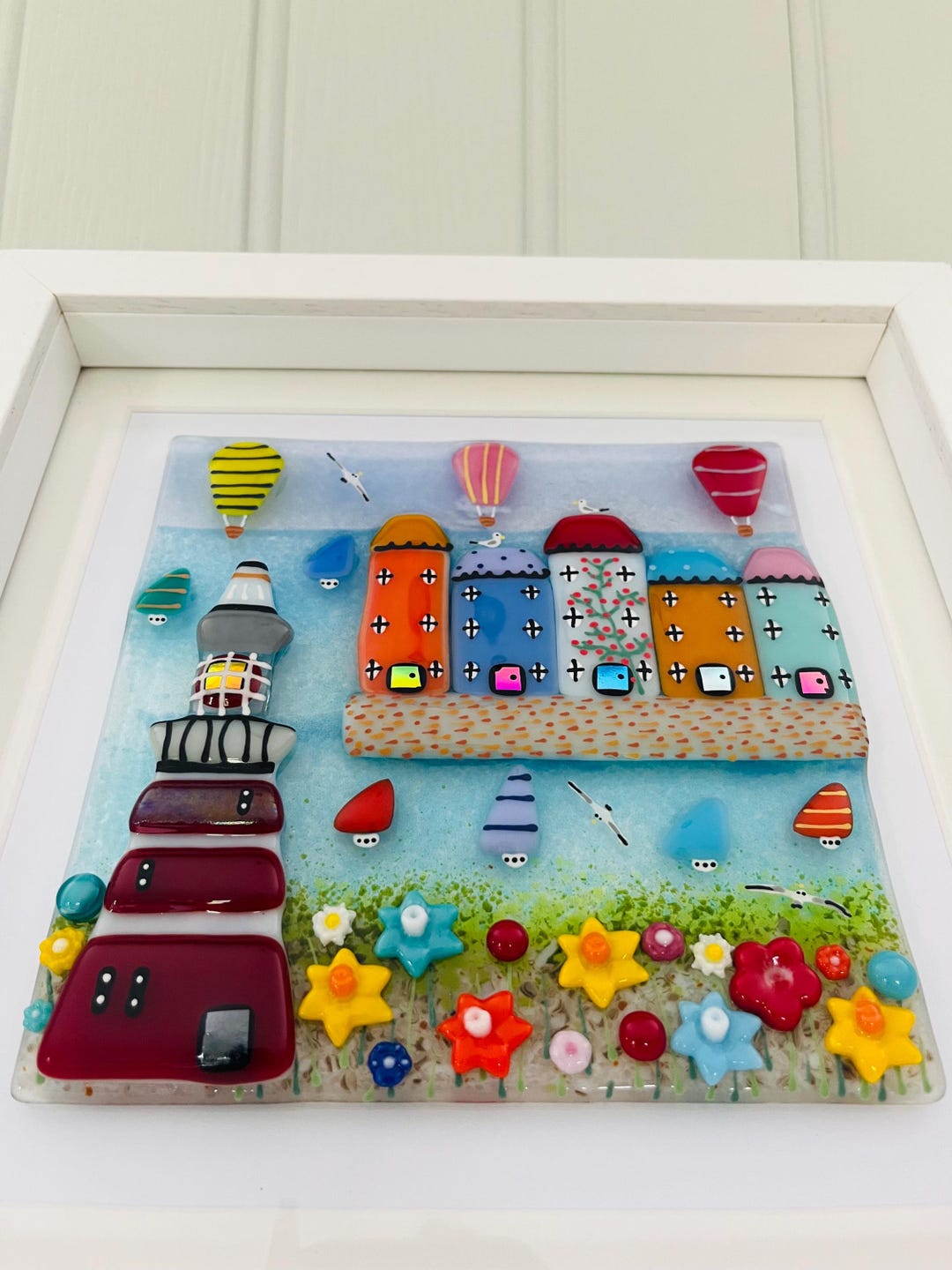 Beautiful Fused Glass Cornish Seaside Harbour Art, Fused Glass Art ...