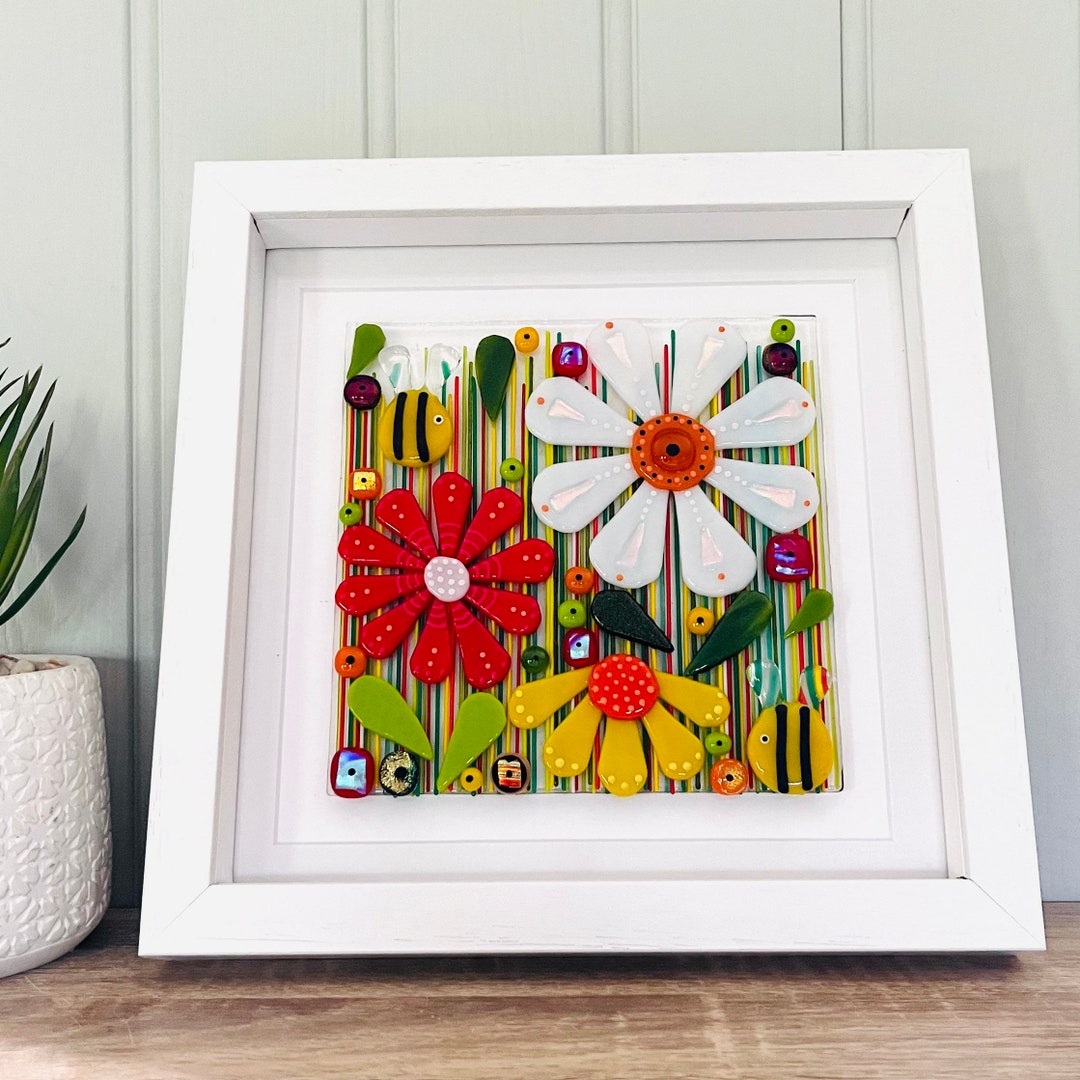 Fused Glass Funky Retro Bee and Flowers Art - Fused Glass, Cornish ...