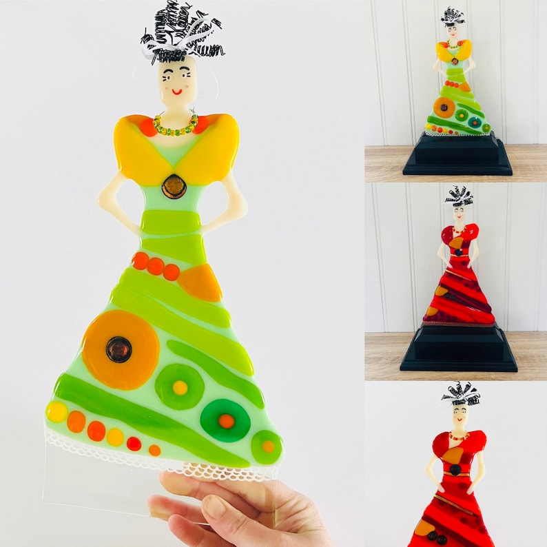 Fused Glass Funky Doll In Stand Decoration Fused Glass Etsy