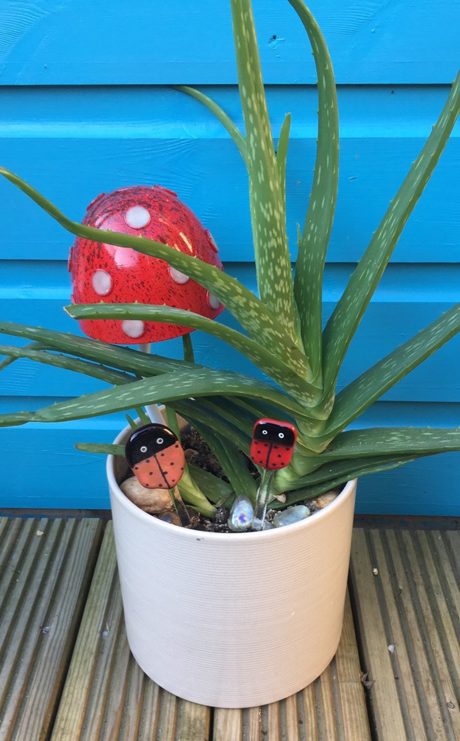 Fused Glass Ladybug Garden Decoration - Fused Glass Plant Stakes, Fused ...