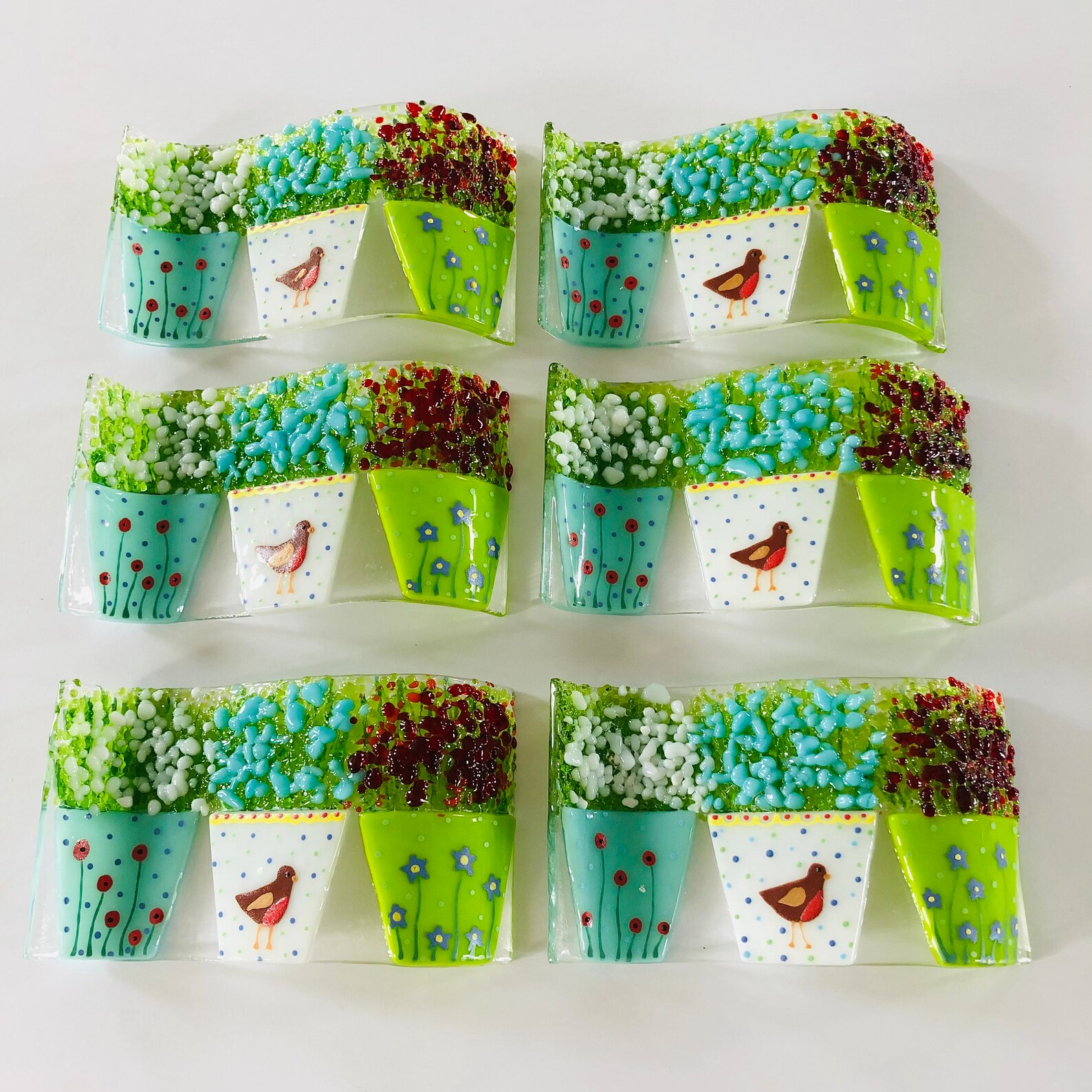 Fused Glass Robin memorial wave cornish fused glass Fused | Etsy