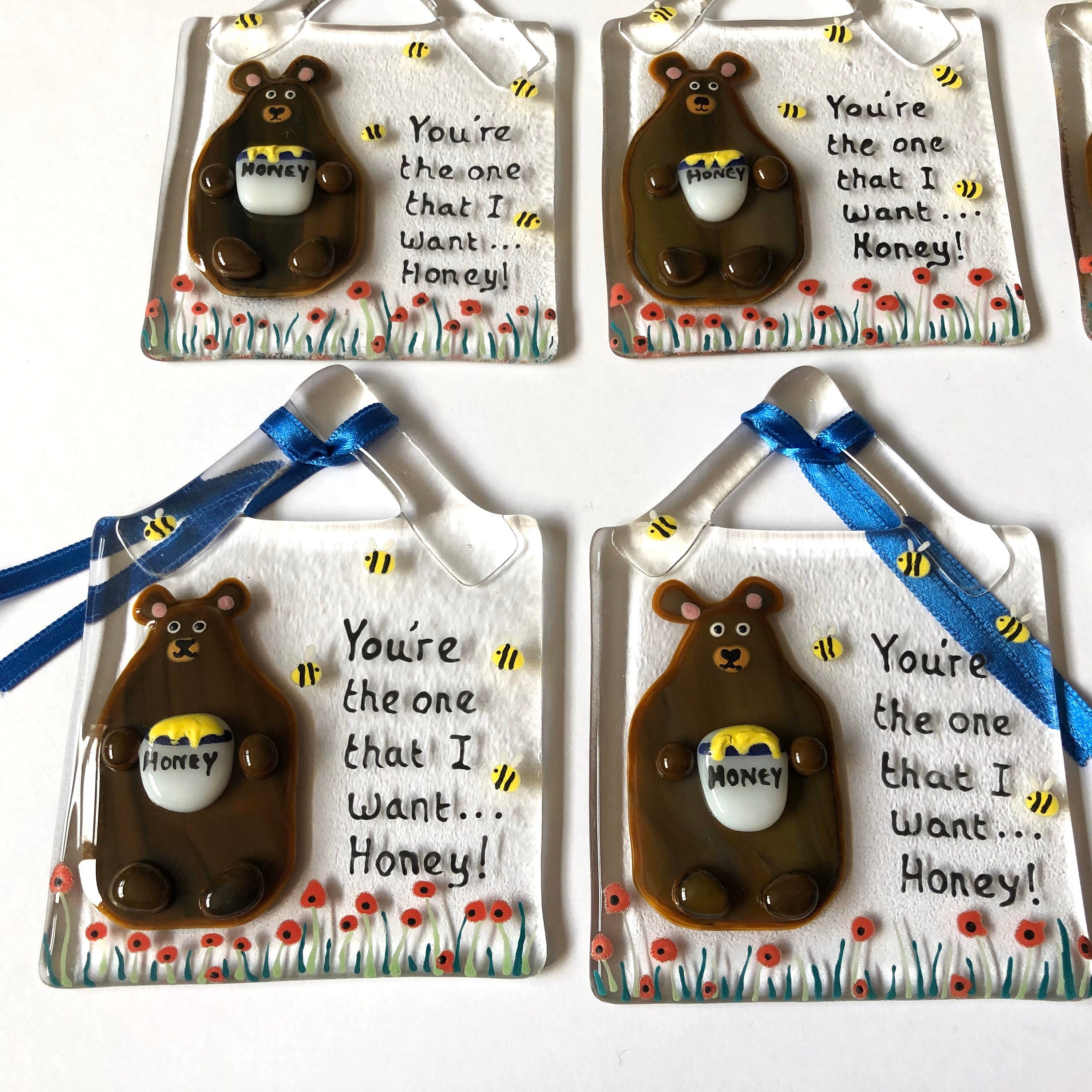 Fused Glass Art Fused Glass Bear and Bees Hanger Fused - Etsy UK