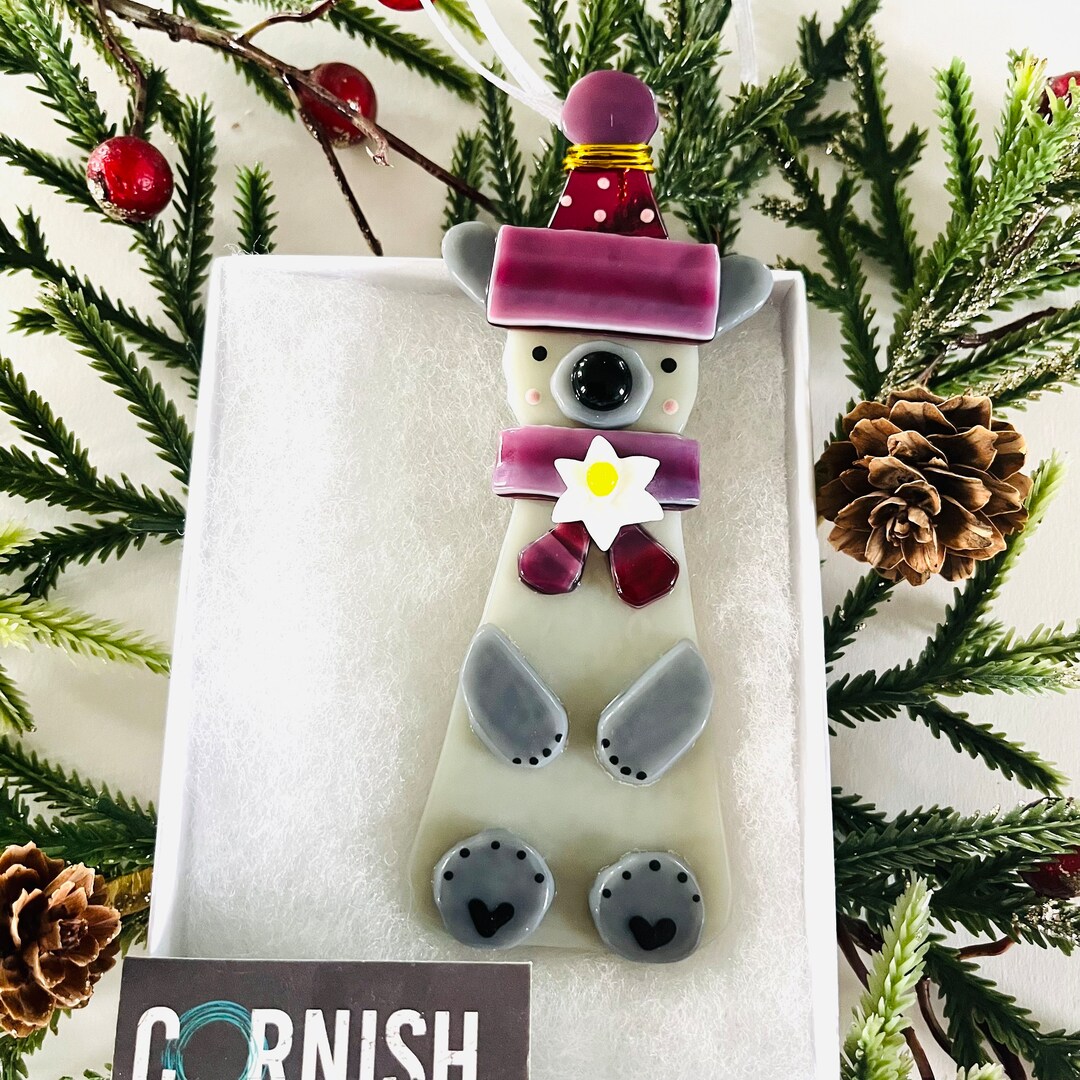 Fused Glass Teddy Bear Christmas Decoration, Fused Glass Ornament ...