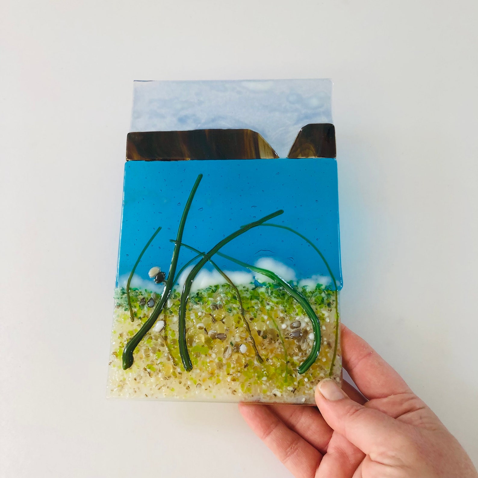 Fused Glass Cornish Coast Freestanding Panel, Fused Glass Art, Cornish ...