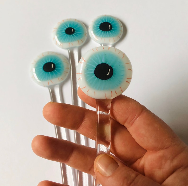 Fused Glass Eye Ball Halloween Drink Stirrer, Fused Glass Swizzle Stick ...