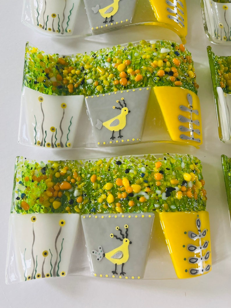 Fused Glass Yellow and Grey Retro Art Wave, Cornish Fused Glass, Fused ...