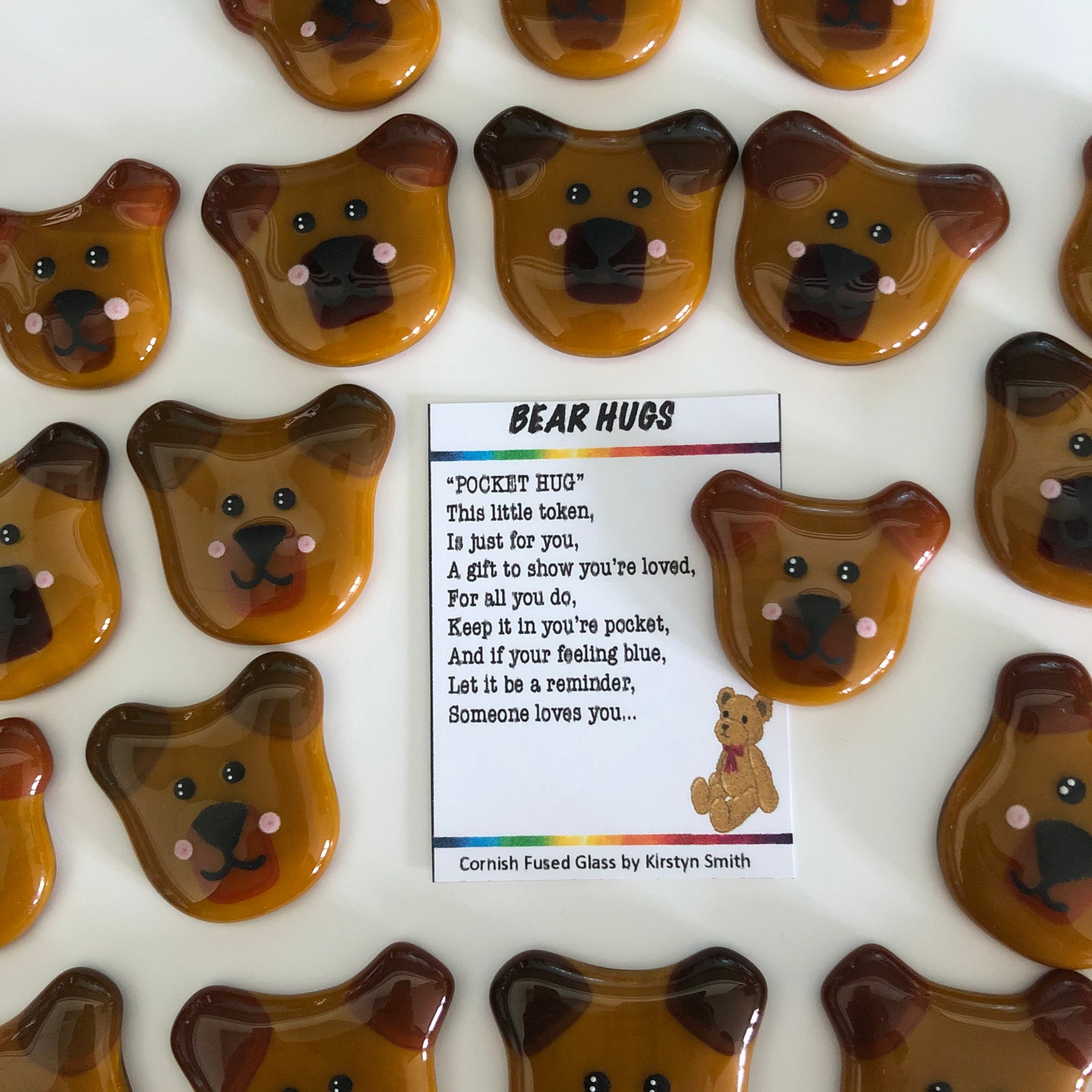 Fused Glass Bear Hugs Pocket Token Fused Glass Flower - Etsy