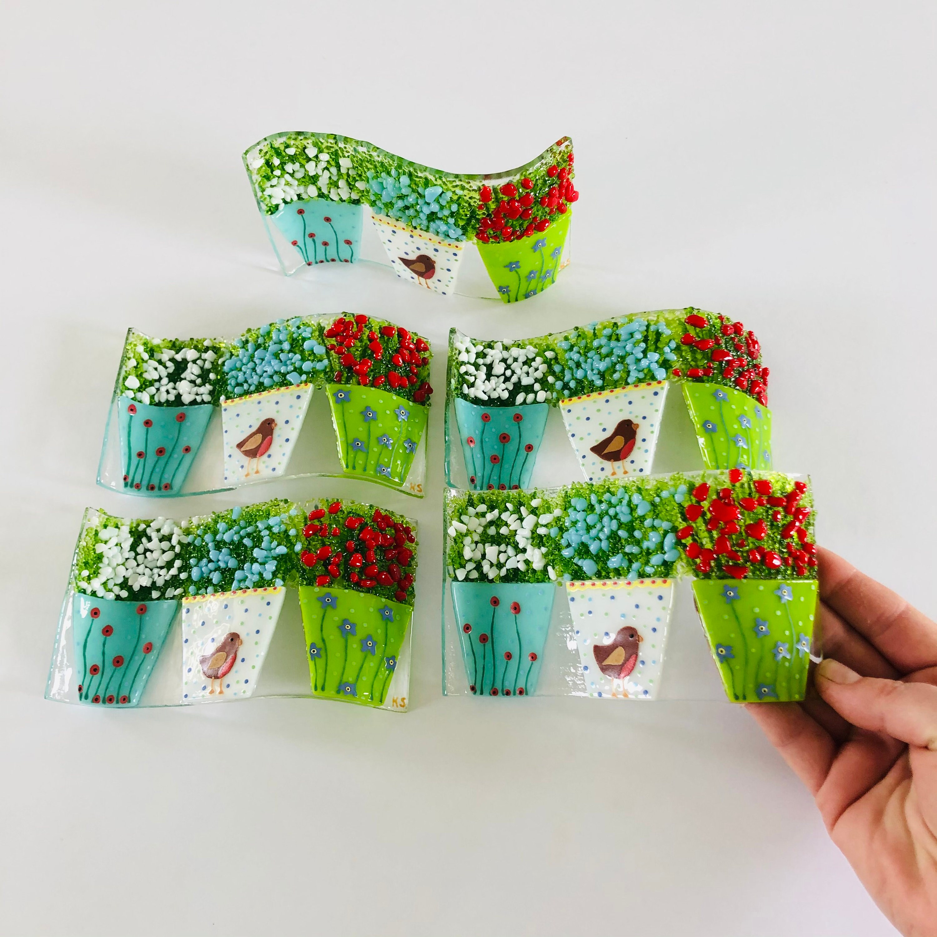 Fused Glass Robin Memorial Wave Cornish Fused Glass Fused | Etsy UK