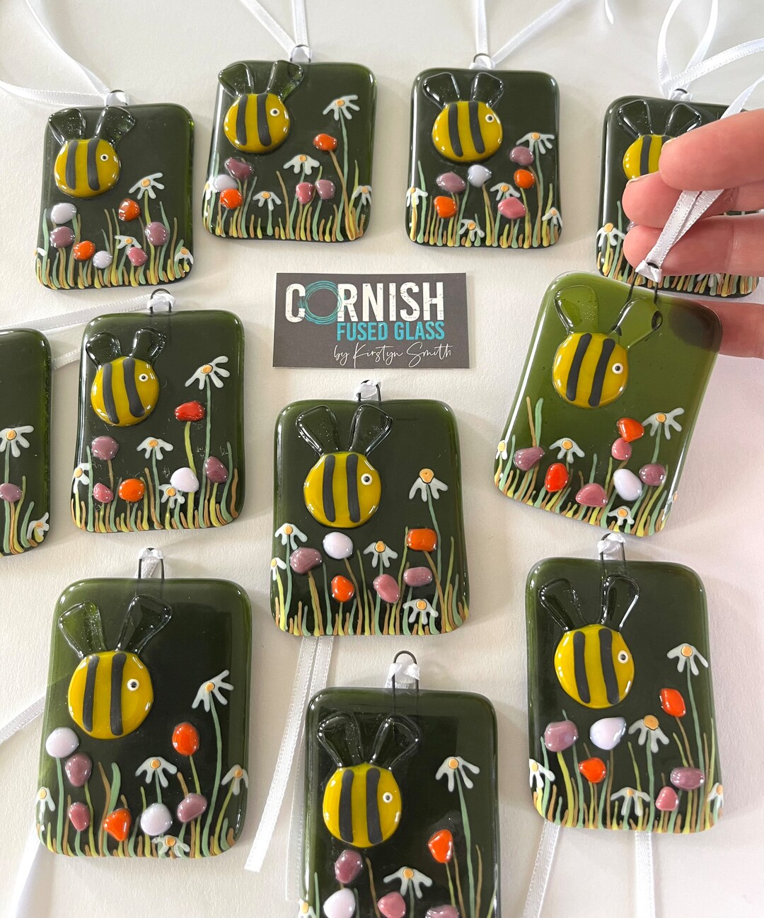 Fused Glass Art Fused Glass Bee & Flowers Hanger Fused Glass, Cornish ...