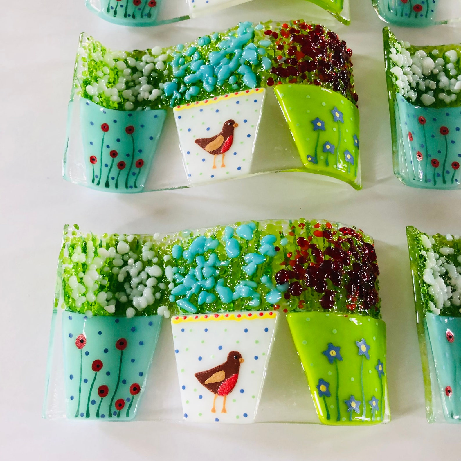 Fused Glass Robin memorial wave cornish fused glass Fused | Etsy