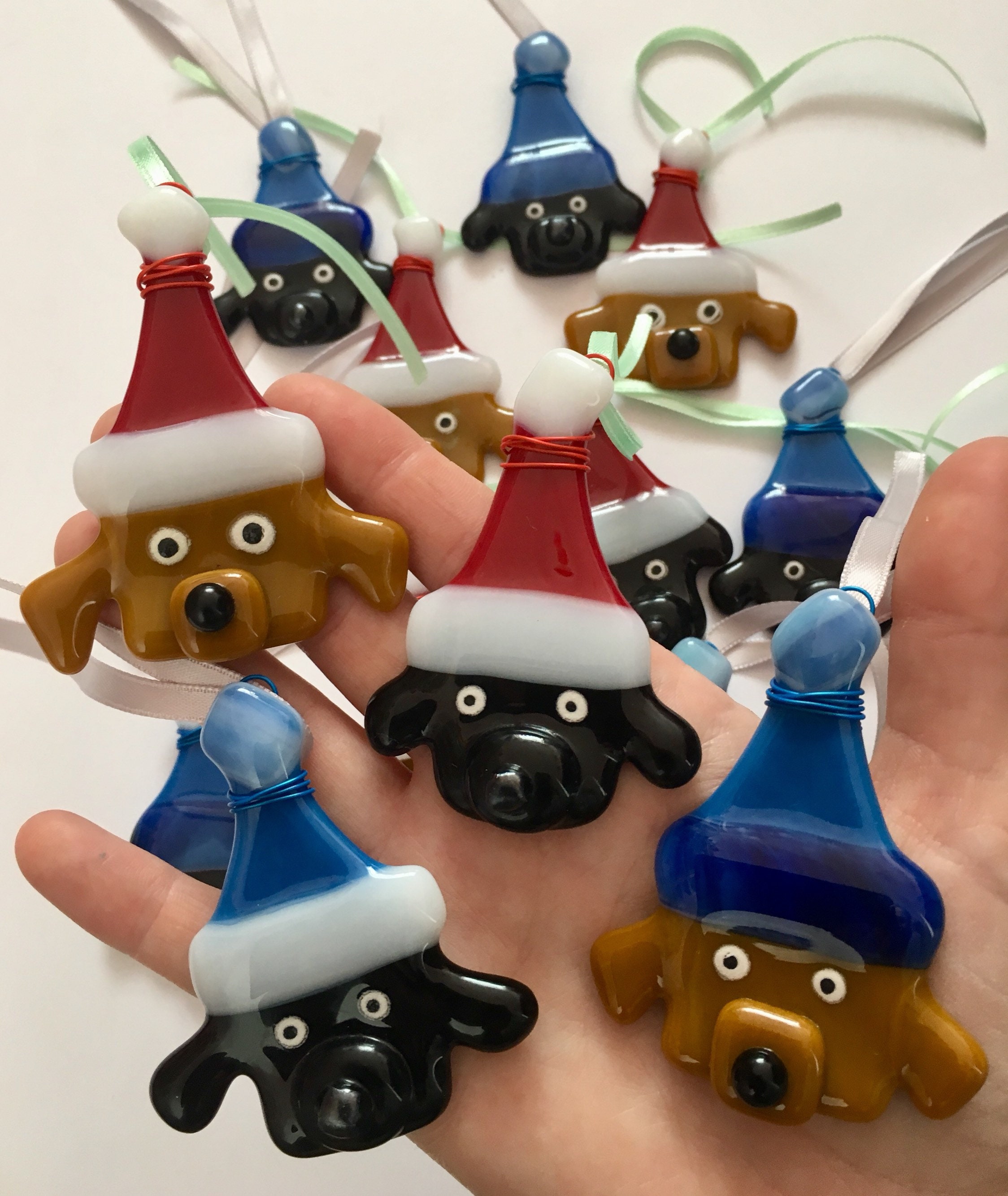 Fused Glass Dog Christmas Decoration fused Glass Christmas | Etsy UK