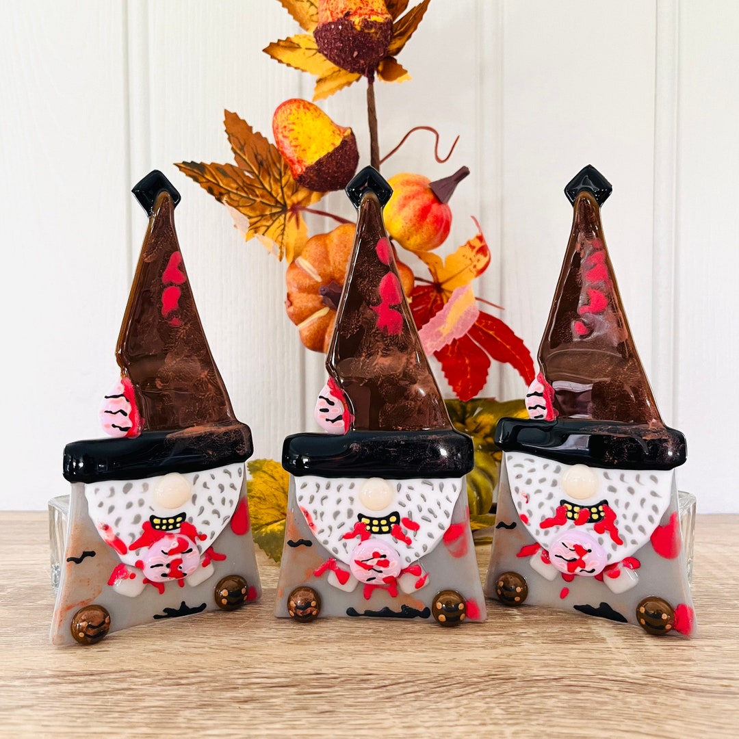 Fused Glass Halloween Zombie Gonk Candle Holder - Fused Glass Halloween ...