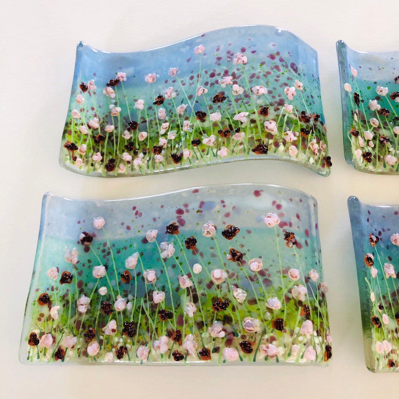 Fused Glass Cornish Thrift coastal floral wave Cornish fused | Etsy