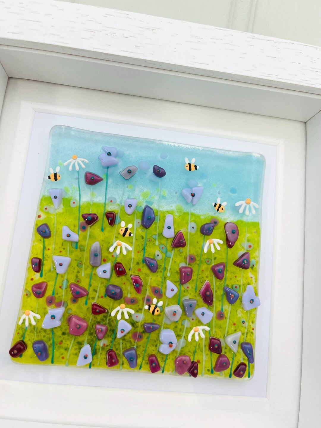 Fused Glass Flowers and Cute Bees Art, Fused Glass, Cornish Fused Glass ...