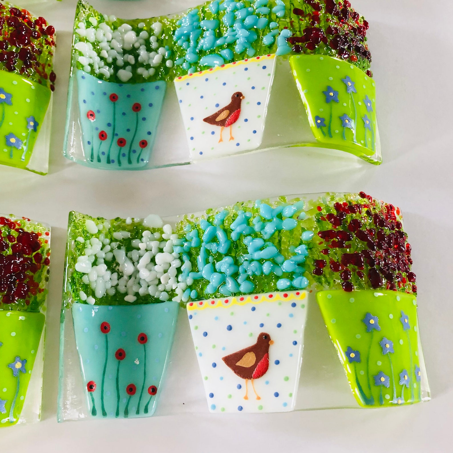 Fused Glass Robin memorial wave cornish fused glass Fused | Etsy