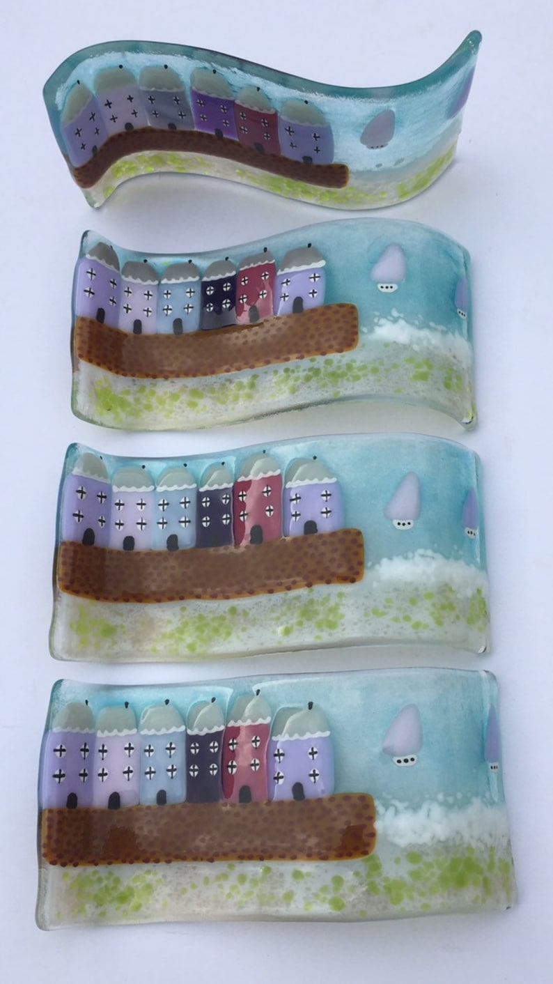 Fused Glass Art Cute Coastal Houses & Beach Hut Wave Fused - Etsy
