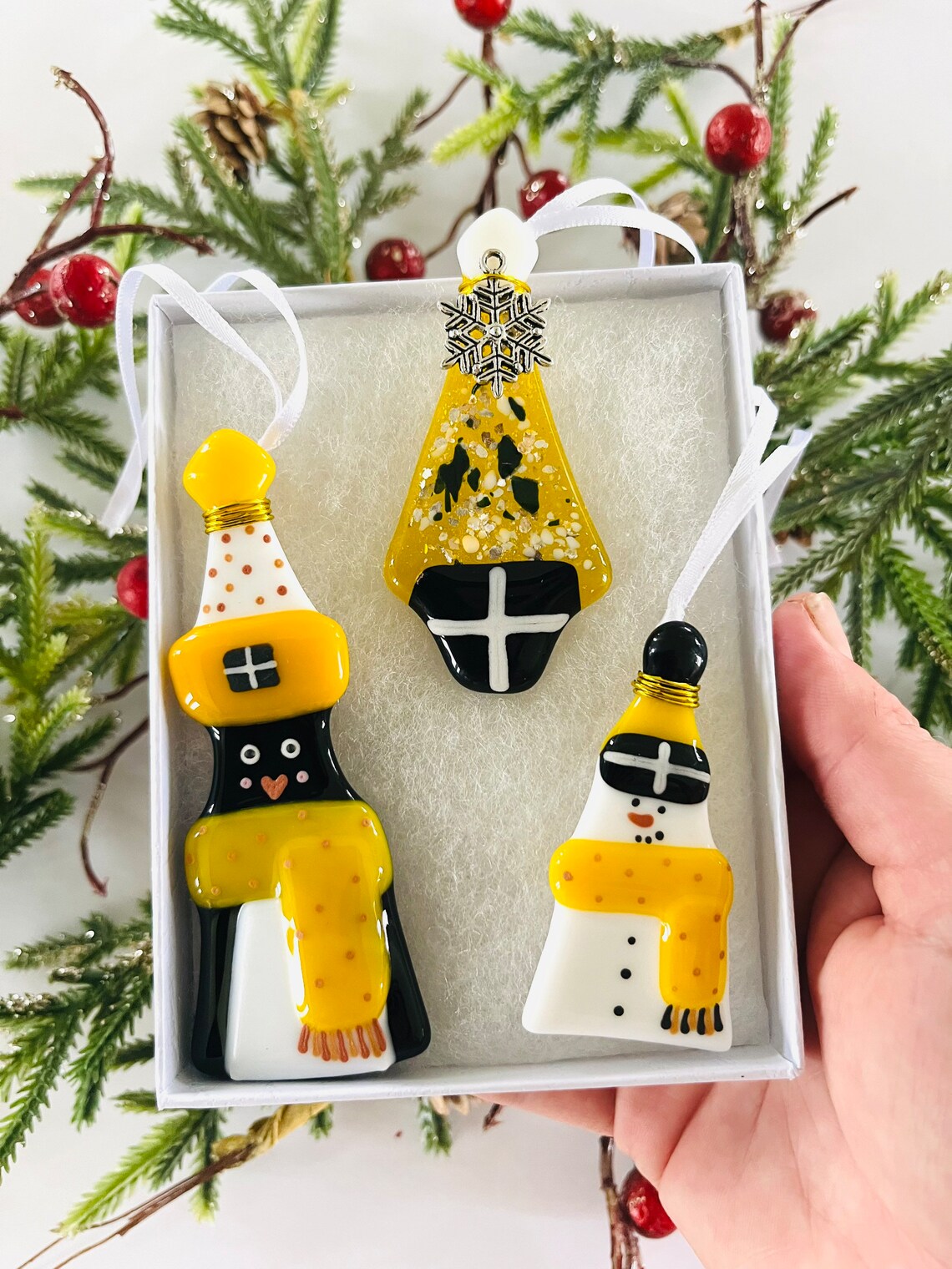 Fused Glass Cornish Christmas Decoration Box Set Fused Glass - Etsy