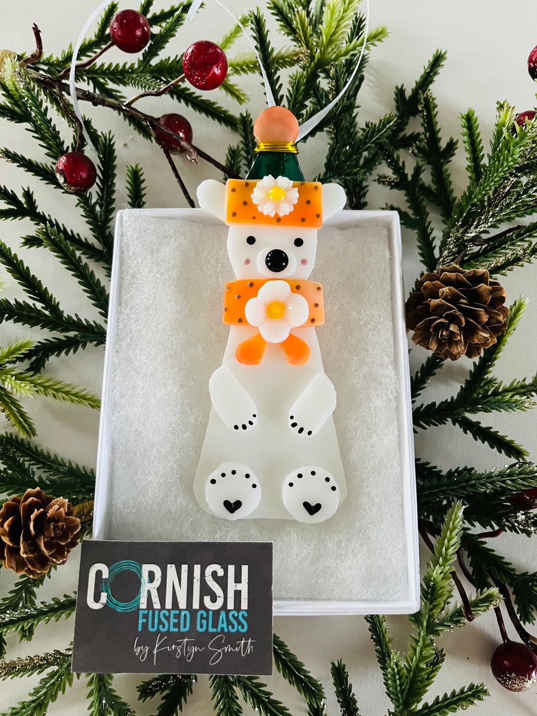 Fused Glass Polar Bear Decoration, Christmas Decoration, Fused Glass ...