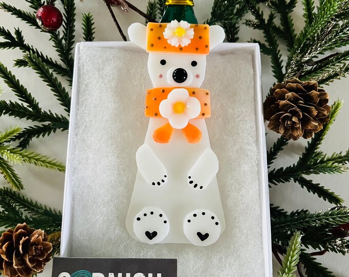 Fused Glass Polar Bear Decoration, Christmas Decoration, Fused Glass ...