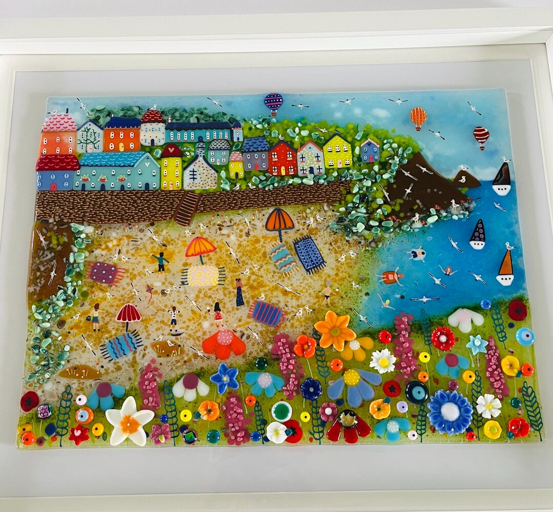 Reserved-hope Cove Devon Beautiful Fused Glass Framed Coastal Art ...