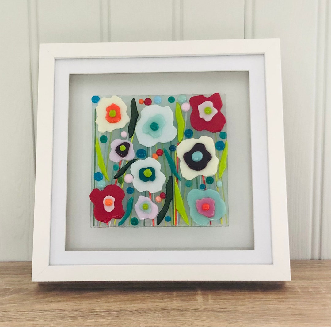 Fused Glass Retro Poppy Flowers Art Fused Glass Cornish - Etsy UK