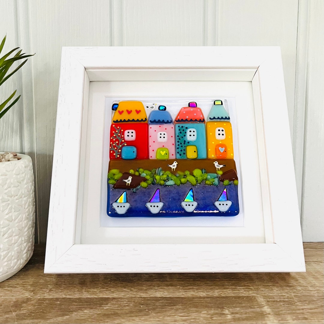 Fused Glass Cornish Seaside Harbour and Houses Art, Poldark, Coastal ...