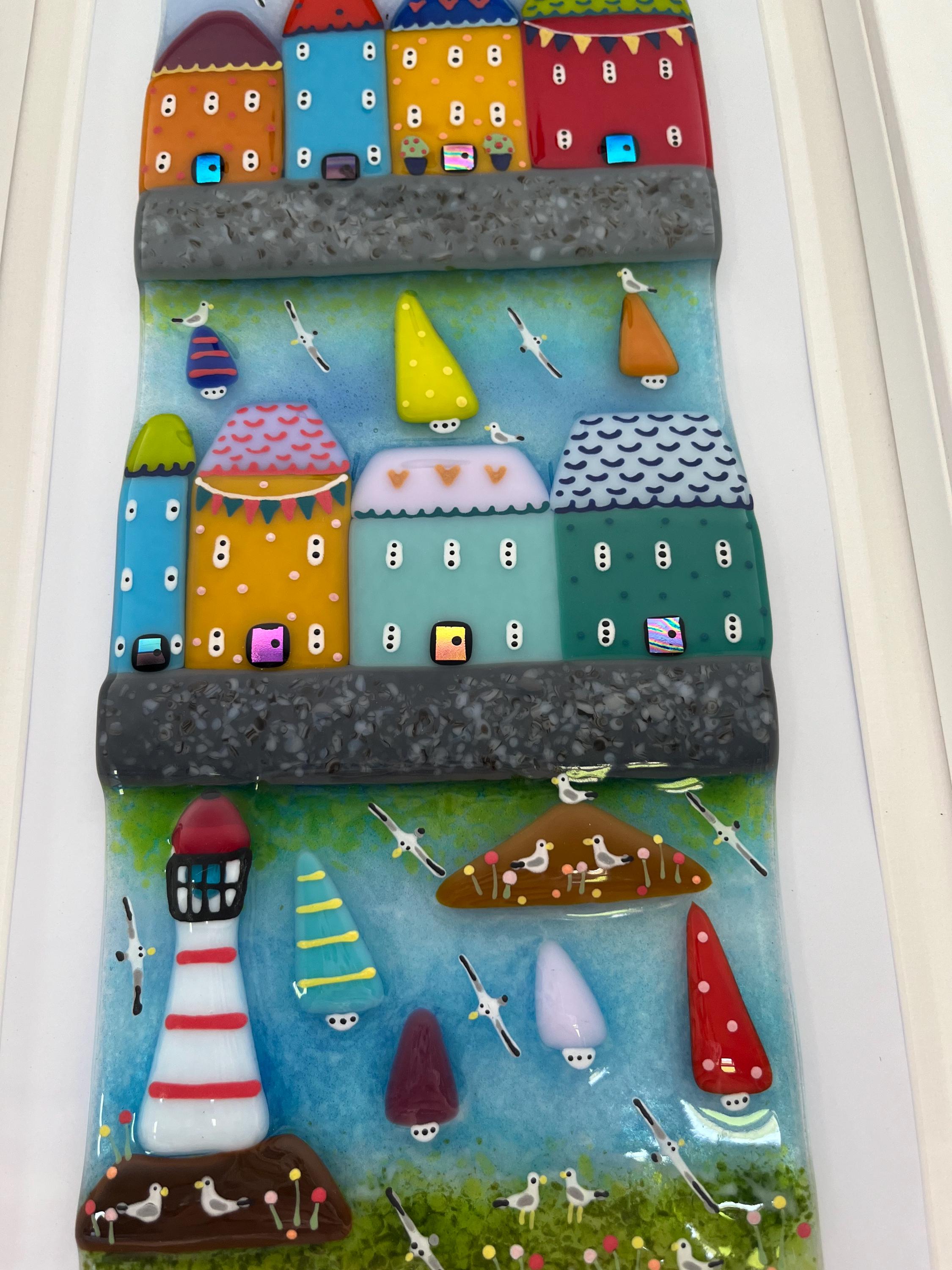 Devon Inspired Lighthouse Seaside Harbour Fused Glass Art, Fused Glass ...