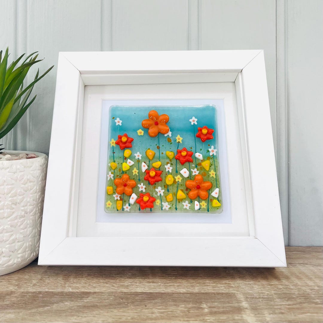Beautiful Fused Glass Spring Flowers Wall Art, Cornish Fused Glass ...