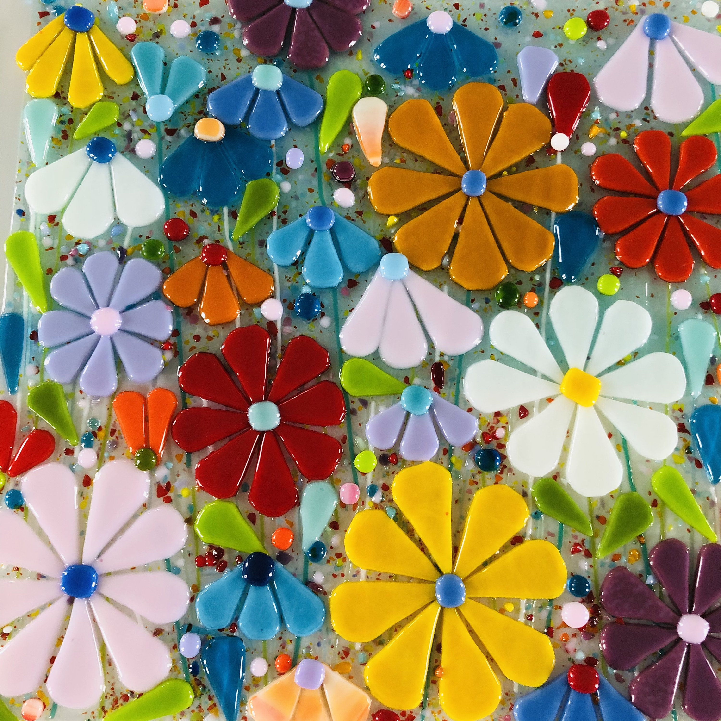 Beautiful Fused glass rainbow flowers art fused glass | Etsy