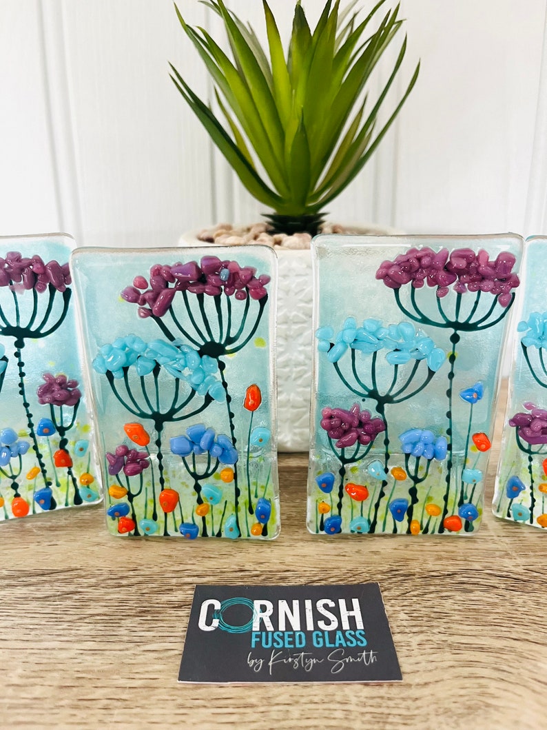 Fused Glass Whimsical Wild Flower Candle Holder, Cornish Fused Glass ...